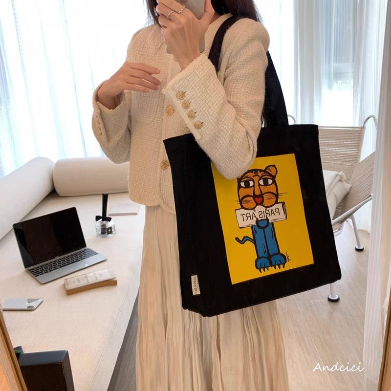 Paris Art Tiger Abstract Art Canvas Tote Bag with Zip – Andcici