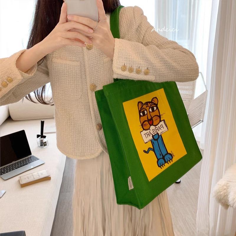 Paris Art Tiger Abstract Art Canvas Tote Bag with Zip – Andcici